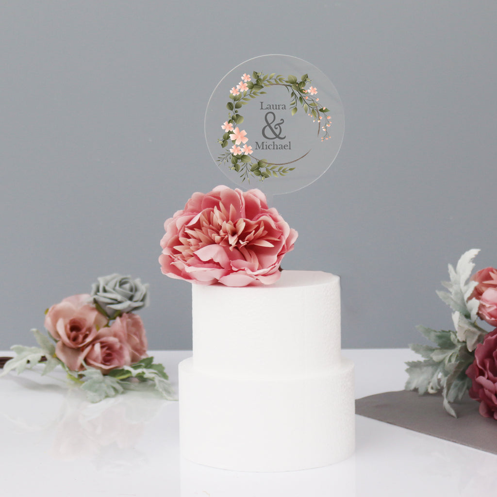 Personalised Wedding Cake Topper With Pink Flowers ...